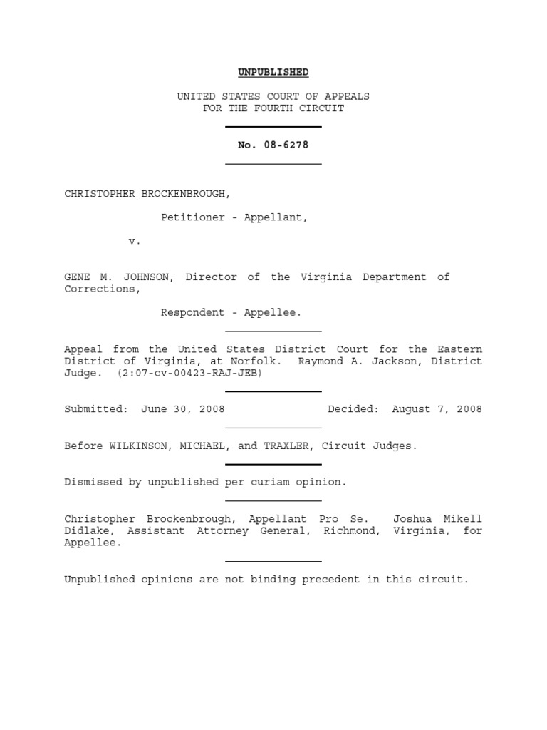 Brockenbrough v. Johnson, 4th Cir. (2008) | PDF