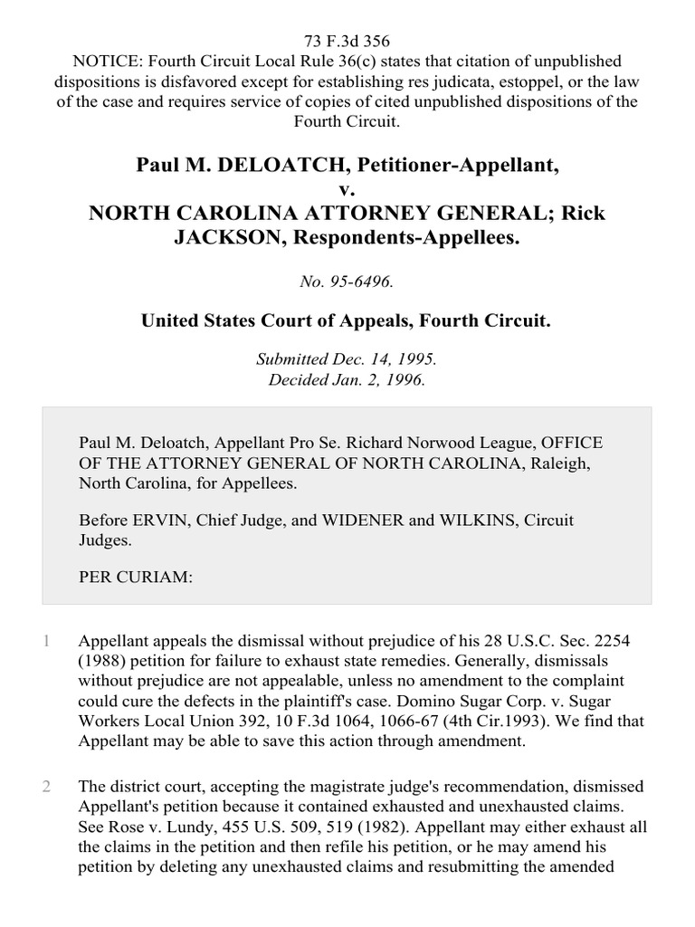 Paul M. Deloatch v. North Carolina Attorney General Rick Jackson, 73 F ...