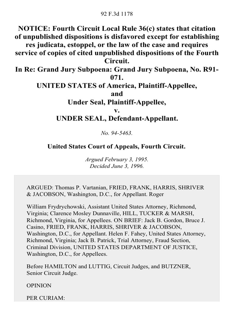 In Re: Grand Jury Subpoena: Grand Jury Subpoena, No. R91-071. United ... In Re: Grand Jury Subpoena: Grand Jury Subpoena, No. R91-071. United ...