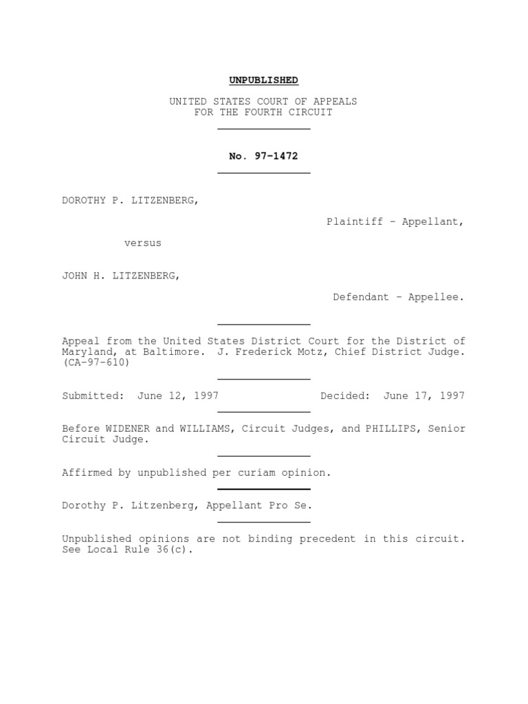Litzenberg v. Litzenberg, 4th Cir. (1997) | PDF | Law