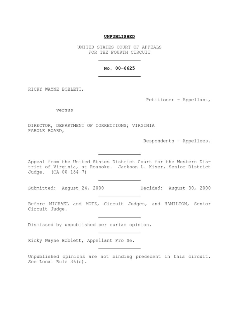 Boblett v. Director Dept Corr, 4th Cir. (2000) | PDF