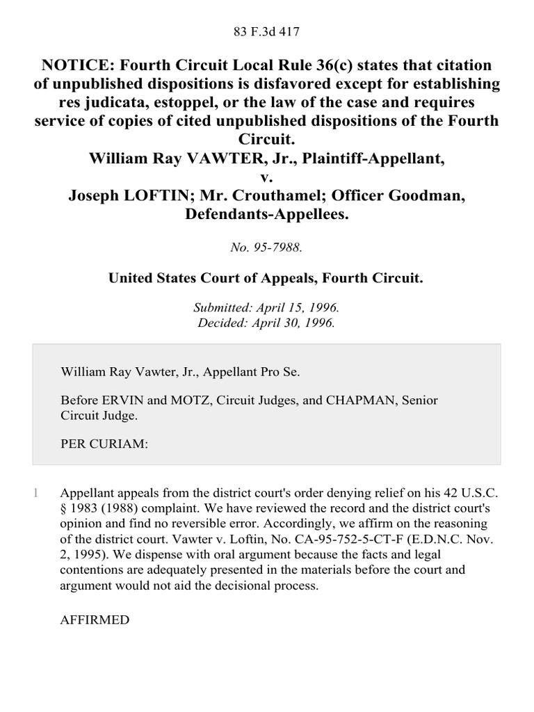 William Ray Vawter, Jr. v. Joseph Loftin Mr. Crouthamel Officer Goodman ...