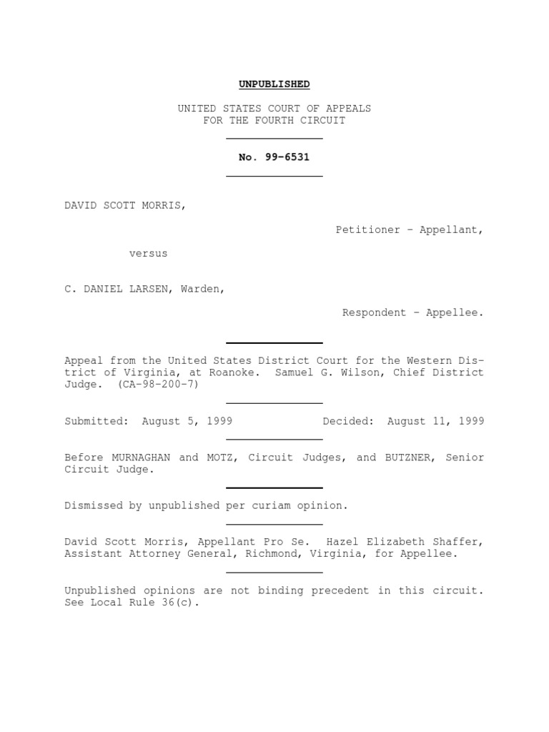 Morris v. Larsen, 4th Cir. (1999) | PDF