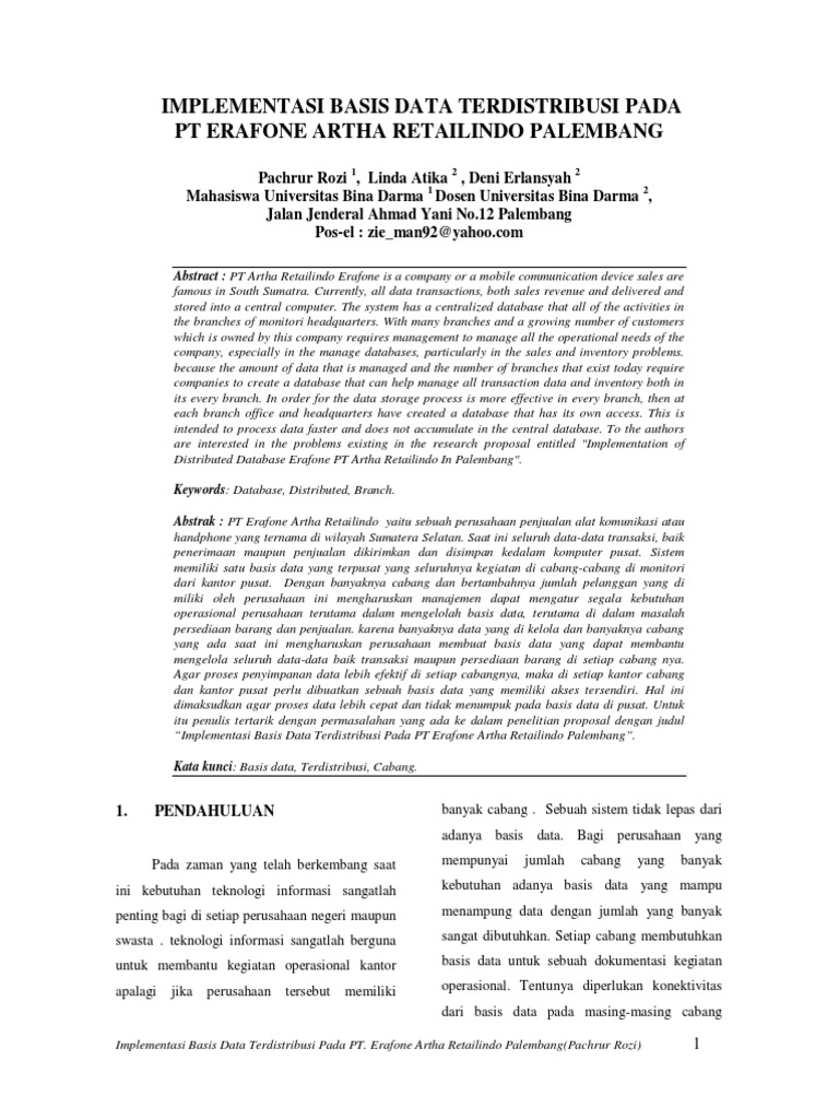 Jurnal Implementasi Basis Data Terdistribusi Pada | PDF