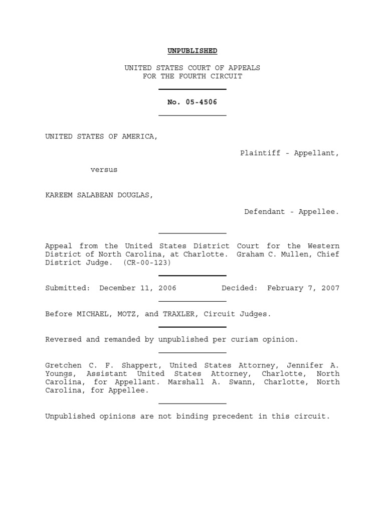 United States v. Douglas, 4th Cir. (2007) | PDF | Law
