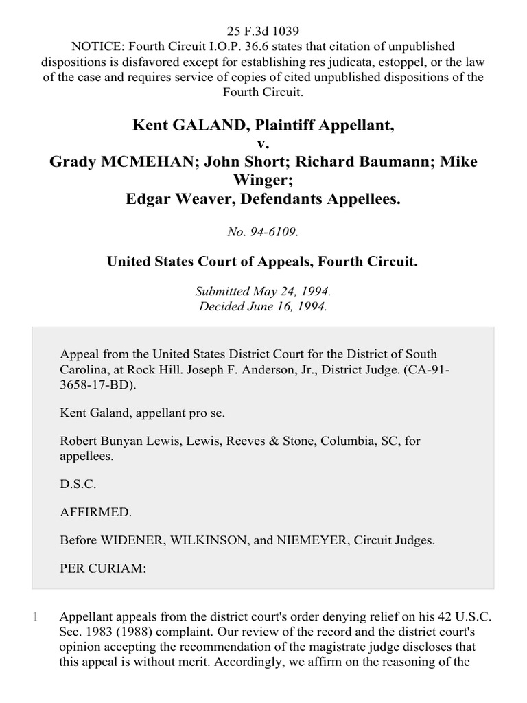 Kent Galand v. Grady McMehan John Short Richard Baumann Mike Winger ...