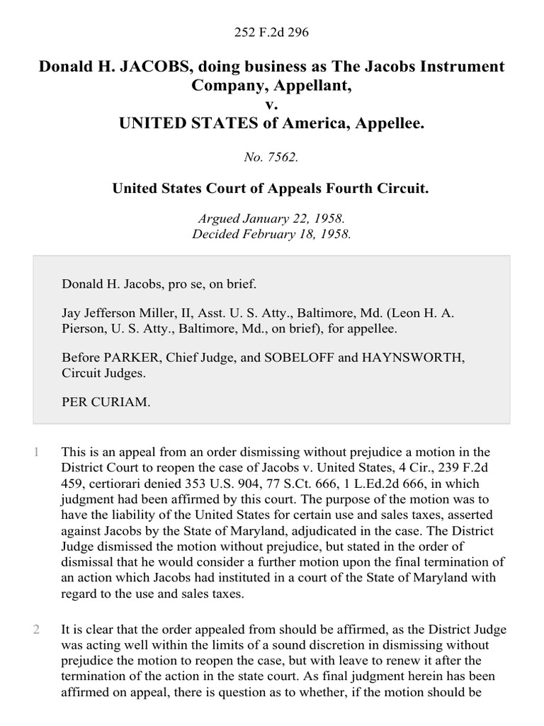 Donald H. Jacobs, Doing Business As The Jacobs Instrument Company v ...