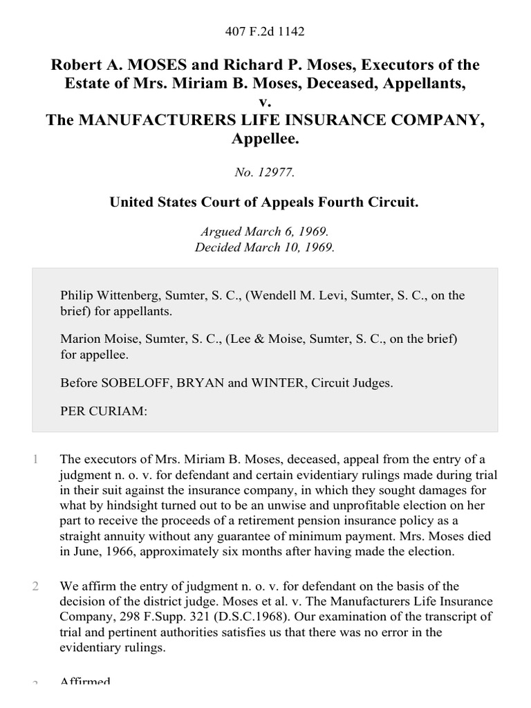 Robert A. Moses and Richard P. Moses, Executors of The Estate of Mrs ...