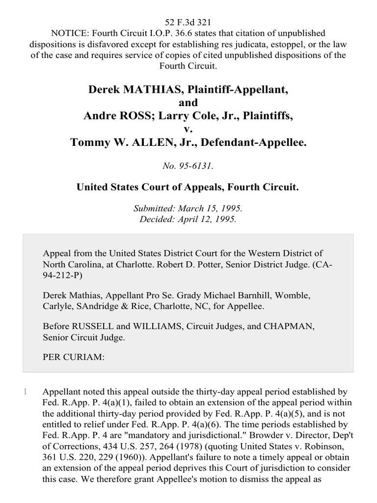 Derek MATHIAS, Plaintiff-Appellant, and Andre ROSS Larry Cole, JR ...