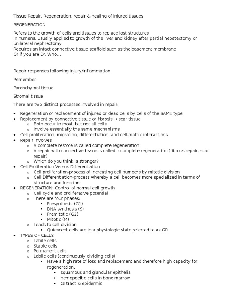 Tissue Repair Notes | Wound Healing | Extracellular Matrix