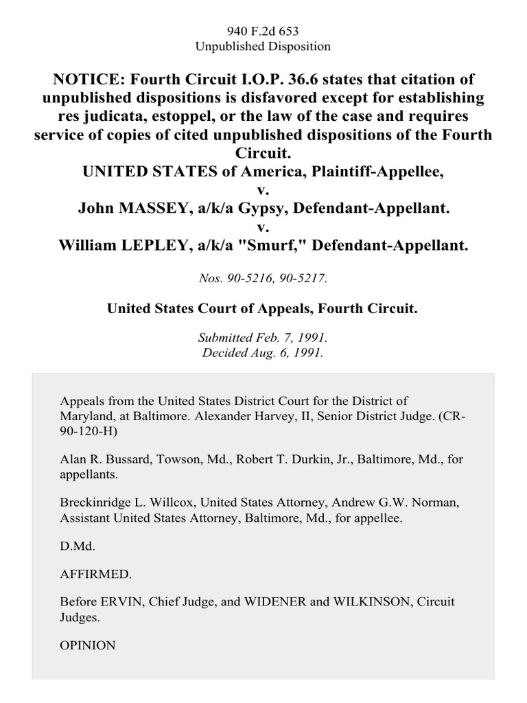 United States v. John Massey, A/K/A Gypsy v. William Lepley, A/K/A ...