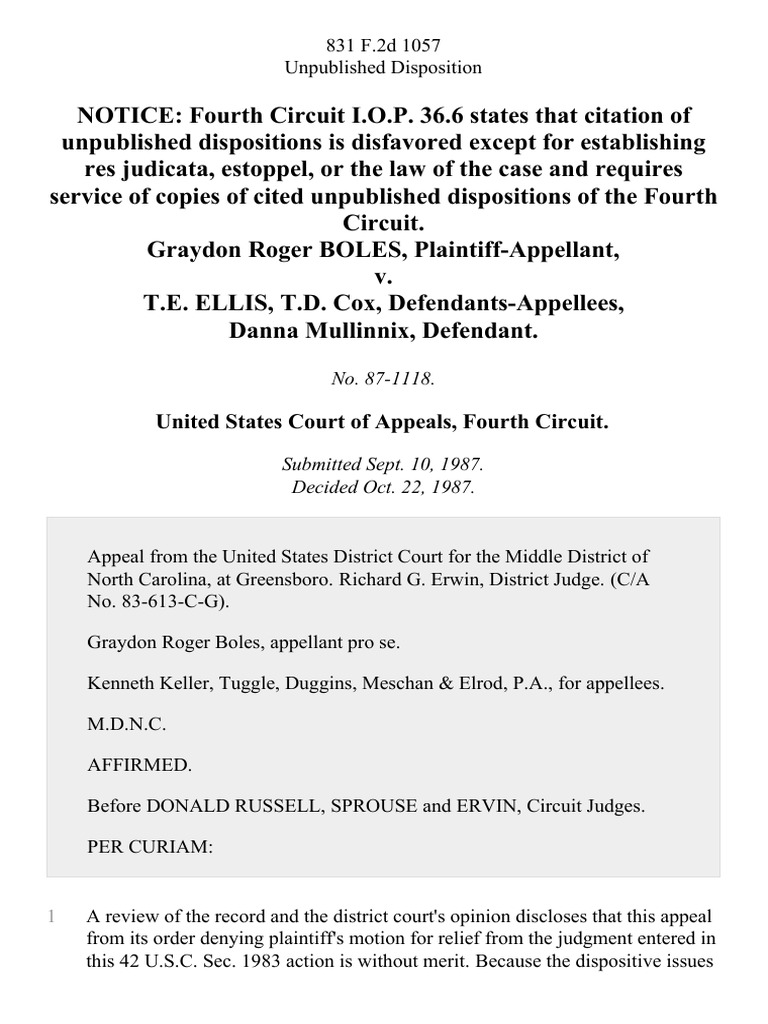 Graydon Roger Boles v. T.E. Ellis, T.D. Cox, Danna Mullinnix, 831 F.2d ...
