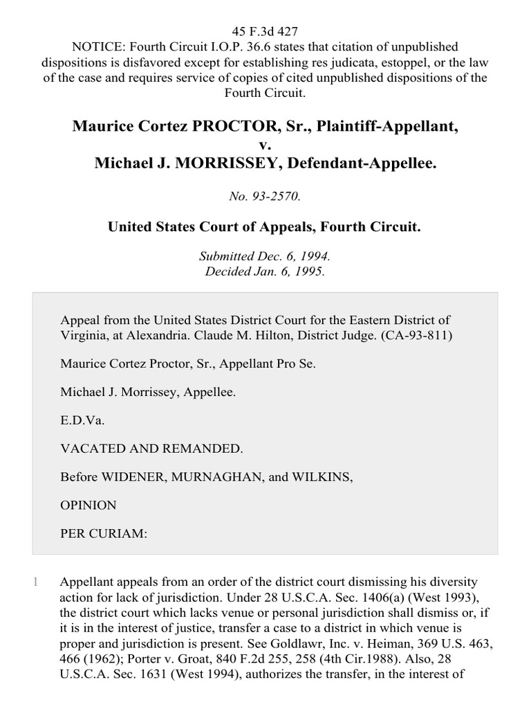 Maurice Cortez PROCTOR, SR., Plaintiff-Appellant, v. Michael J ...