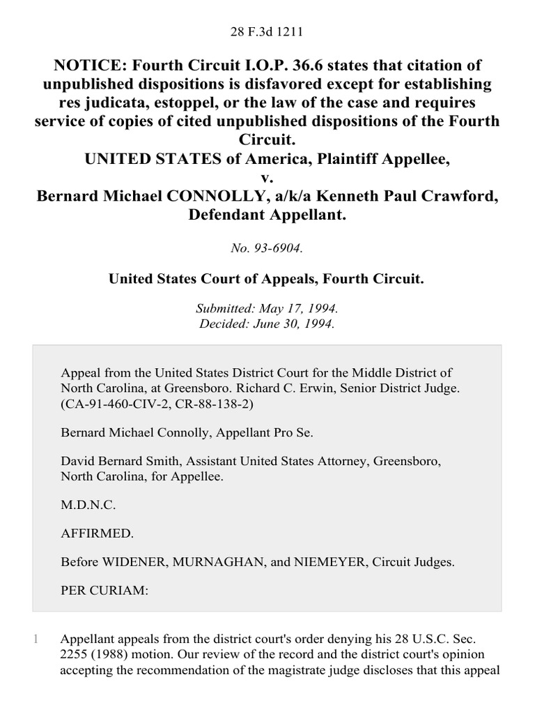 United States v. Bernard Michael Connolly, A/K/A Kenneth Paul Crawford ...