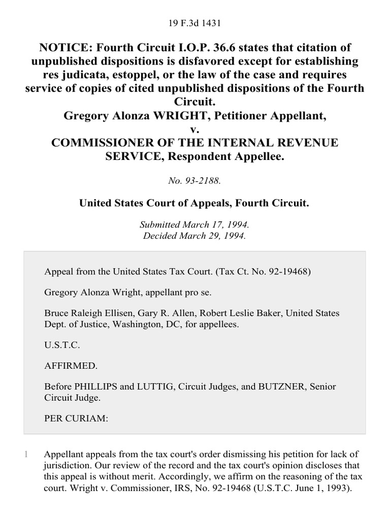 Gregory Alonza Wright v. Commissioner of The Internal Revenue Service ...