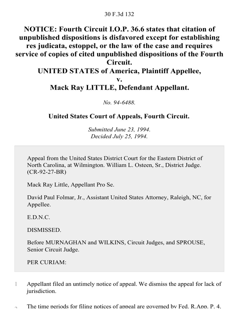 United States v. Mack Ray Little, 30 F.3d 132, 4th Cir. (1994) | PDF
