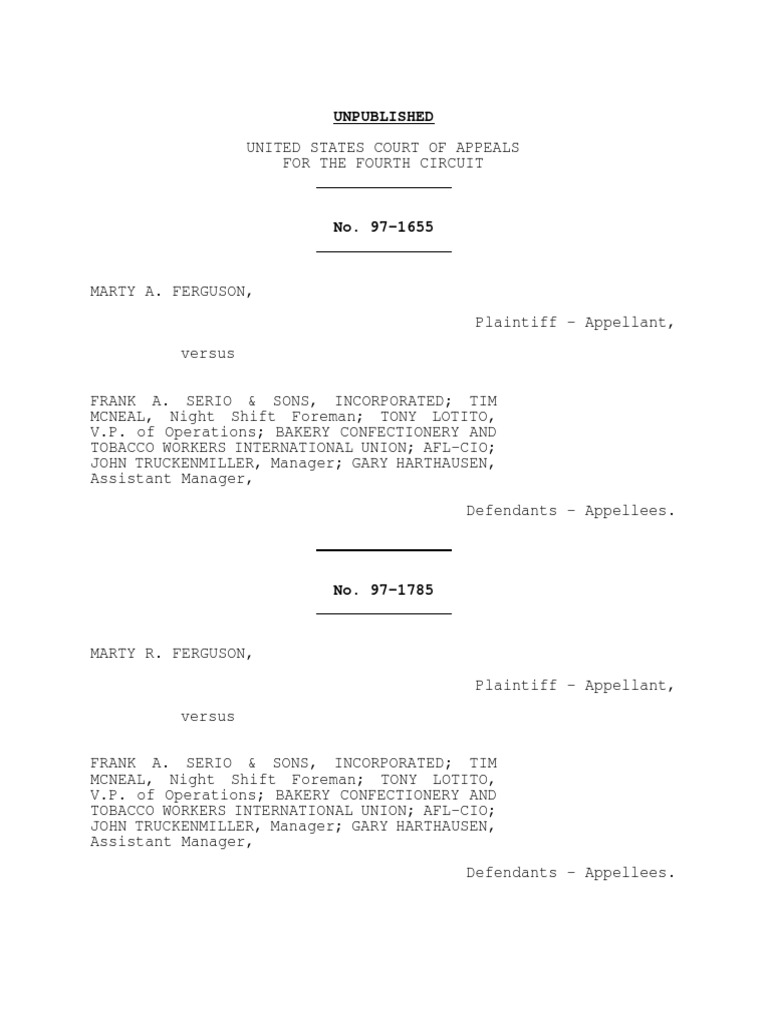 Ferguson v. Frank A Serio & Sons, 4th Cir. (1997) | PDF
