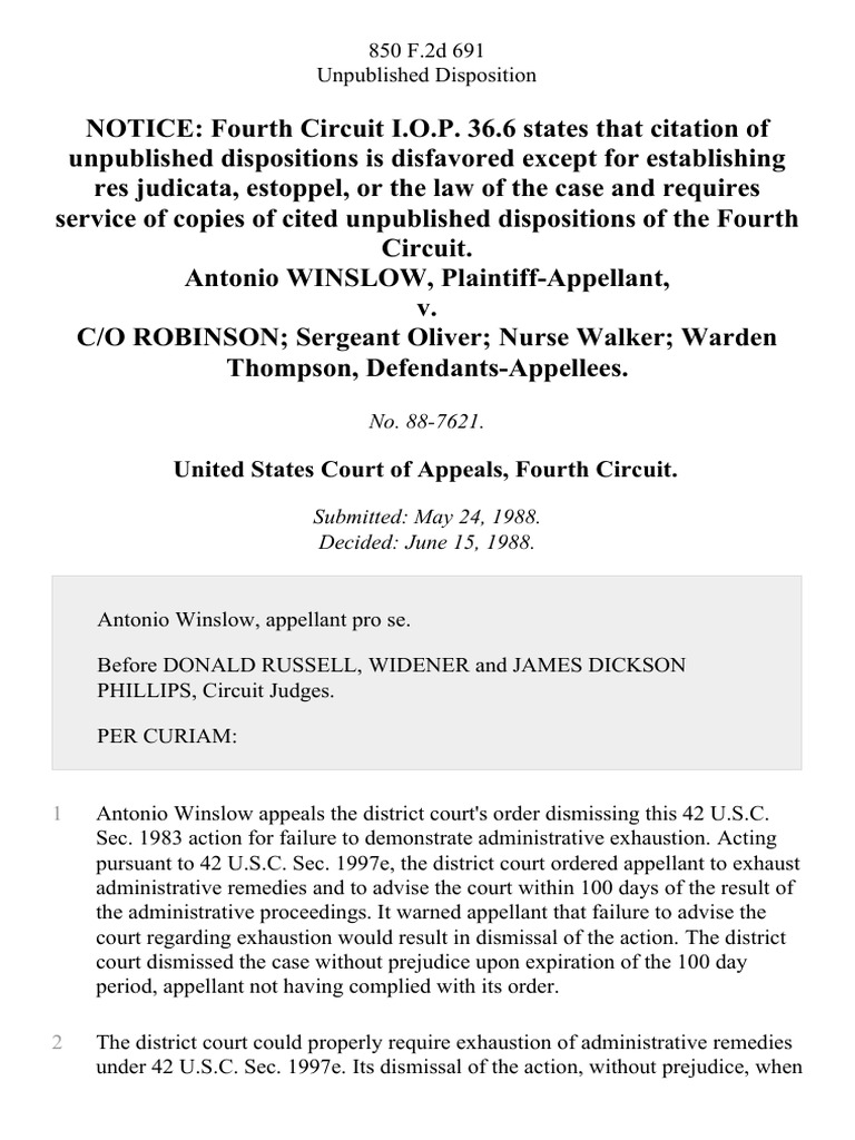 Antonio Winslow v. C/o Robinson Sergeant Oliver Nurse Walker Warden ...