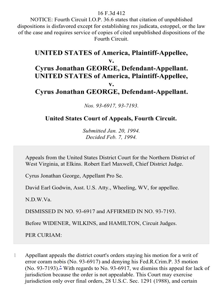 United States v. Cyrus Jonathan George, United States of America v ...