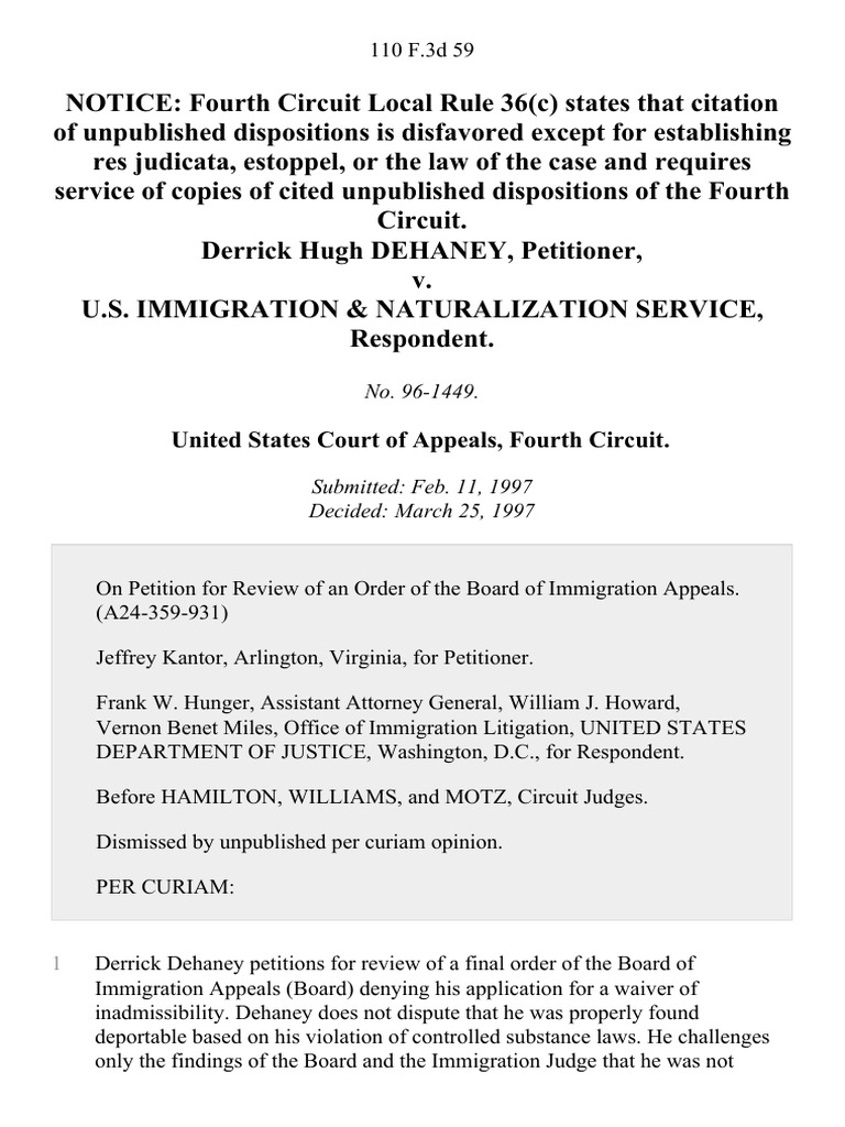 Derrick Hugh Dehaney v. U.S. Immigration & Naturalization Service, 110 ...