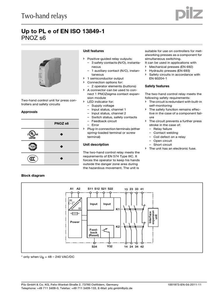 Two-Hand Relays: Pnoz S6 | PDF | Relay | Electrical Connector