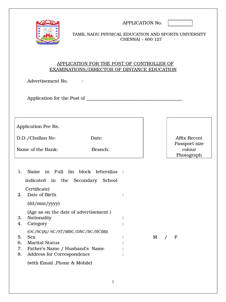 Application Form - Coe Dde | PDF | Academic Publishing | Doctorate