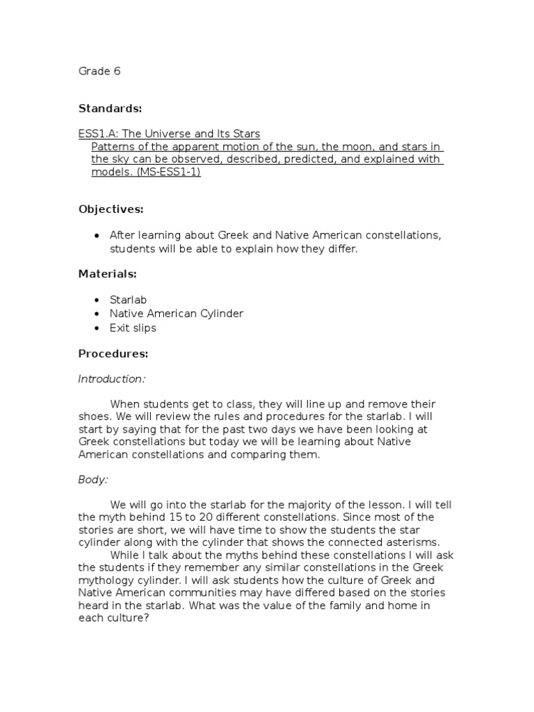 Star Lab Native American Myths Lesson | PDF | Constellation | Stars