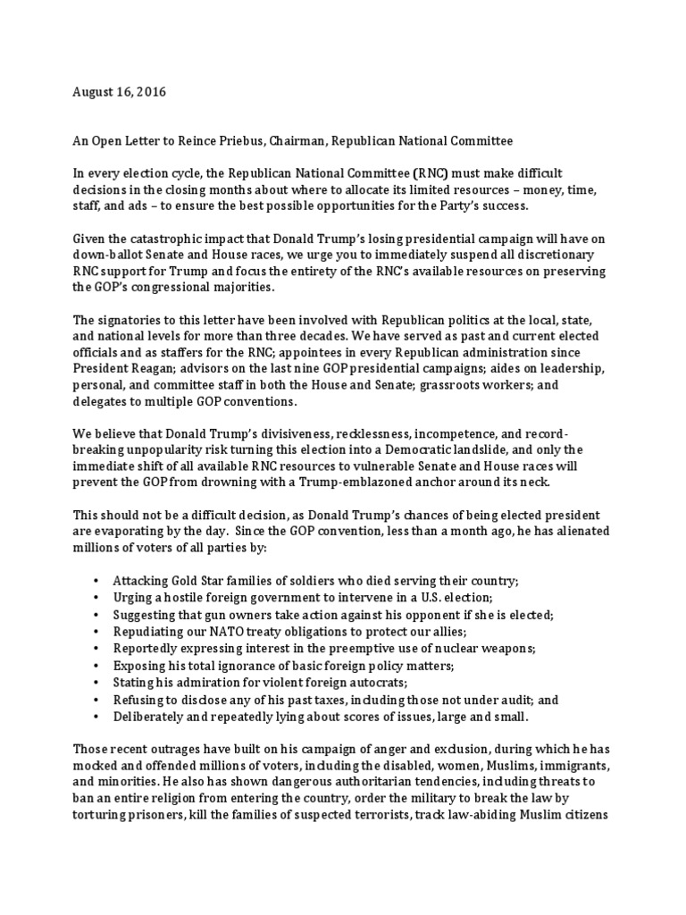RNC Open Letter | PDF | Republican National Committee | Republican ...