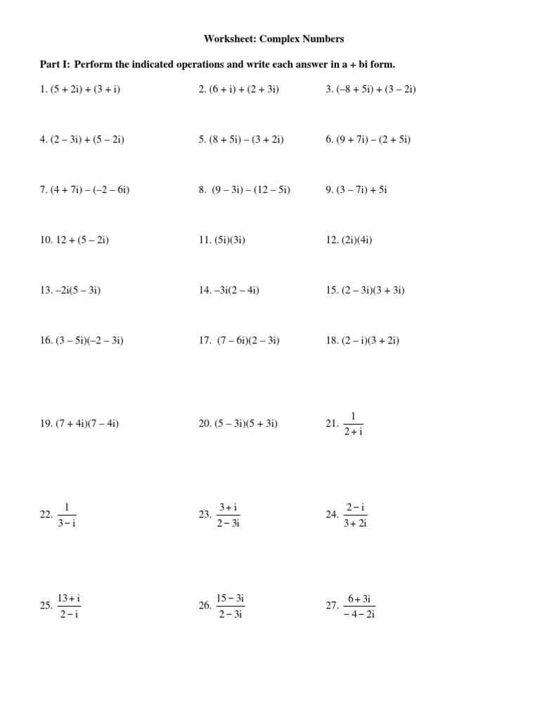 Ib Complex Numbers Worksheet | PDF