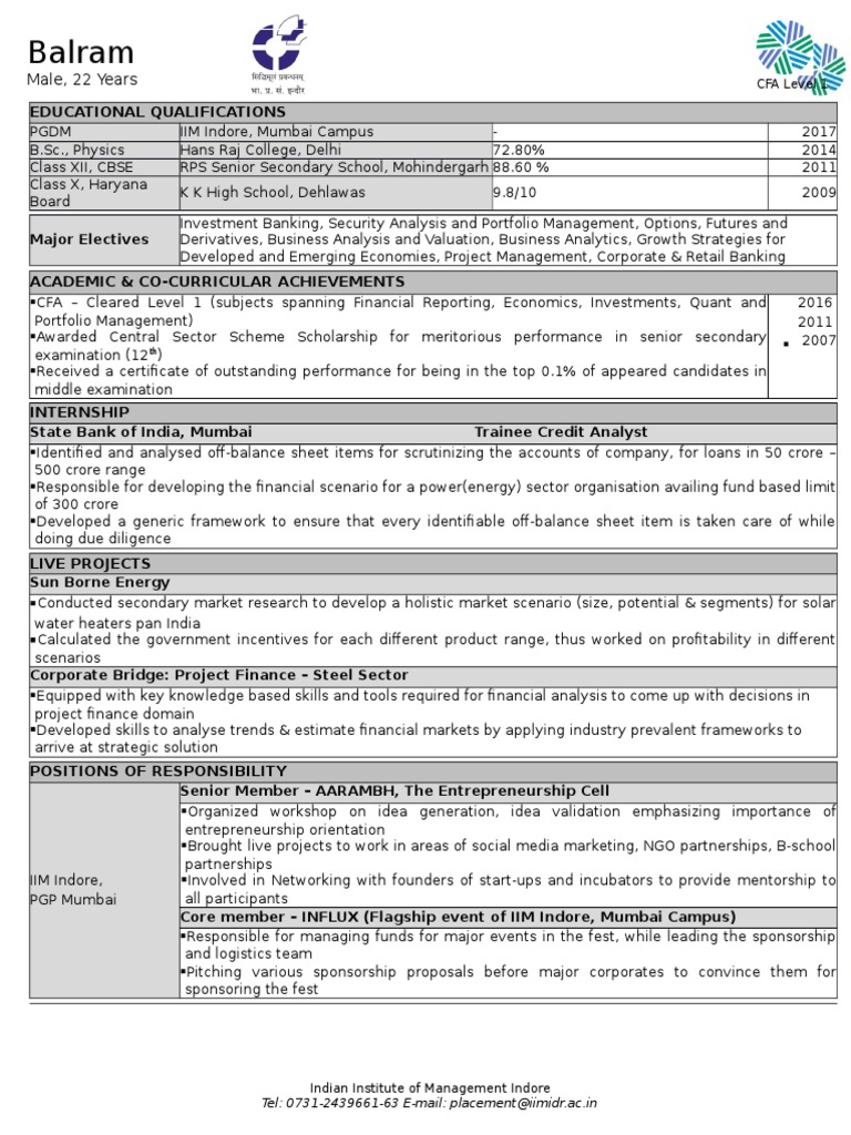 Balram CV | PDF | Investing | Economies