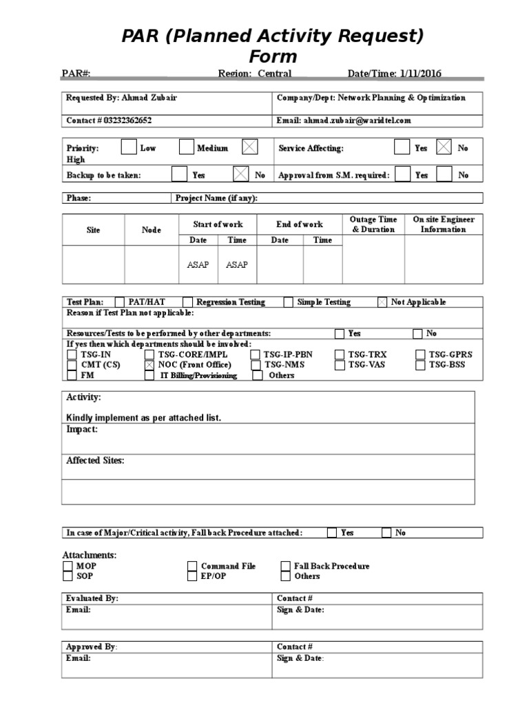 PAR (Planned Activity Request) Form | PDF