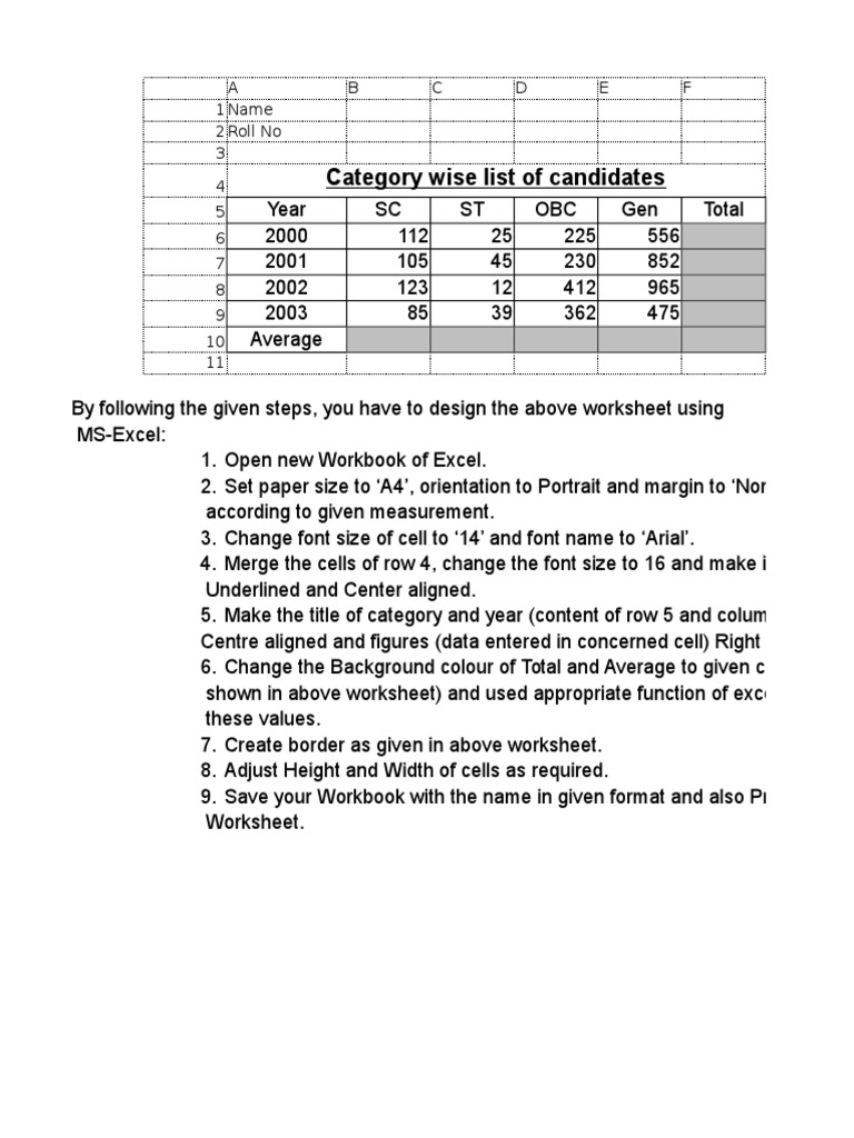 Category Wise List of Candidates: A B C D E F 1 Name 2 Roll No 3 4 5 6 ...