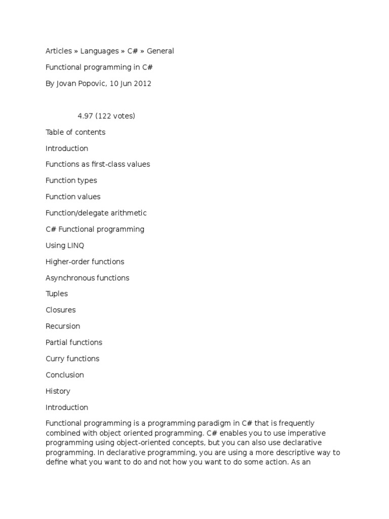 Functional Programming in C# | PDF | Anonymous Function | Parameter (Computer Programming)