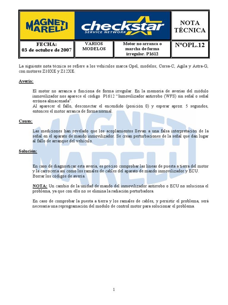 Avería P1612 en Opel: Soluciones y Diagnóstico | PDF