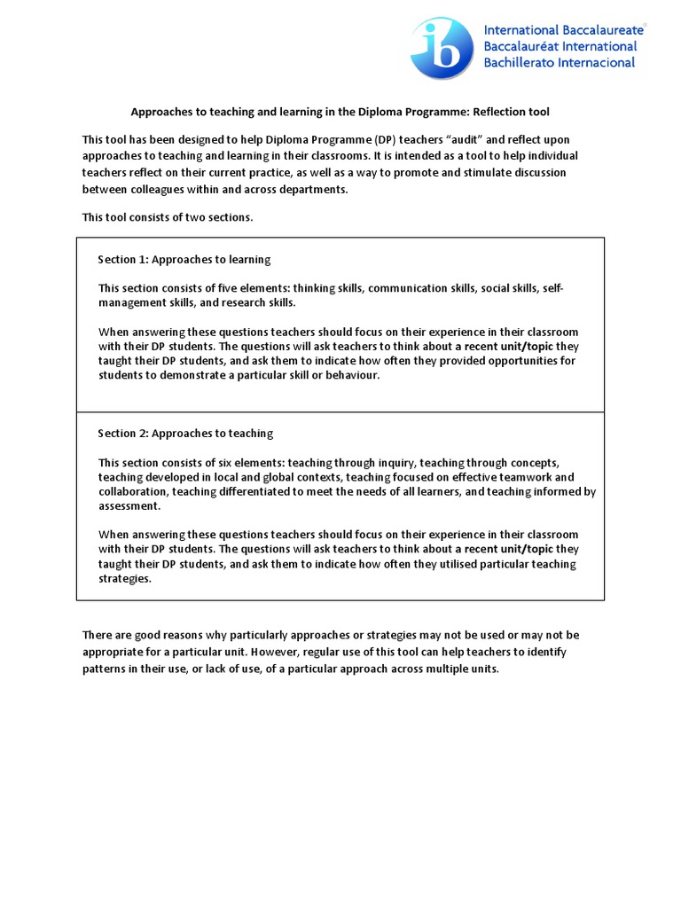 Diploma Programme Teaching Reflection Tool | PDF | Educational ...