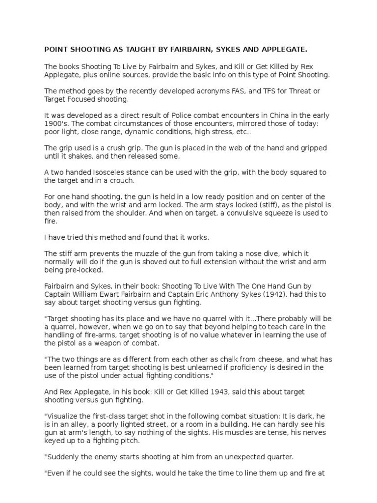 Point Shooting As Taught by Fairbairn and Sykes and Applebgate | PDF ...