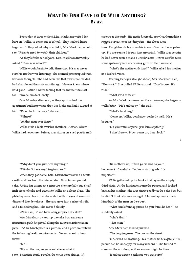 Fish and Unhappiness in Avi's Story | PDF