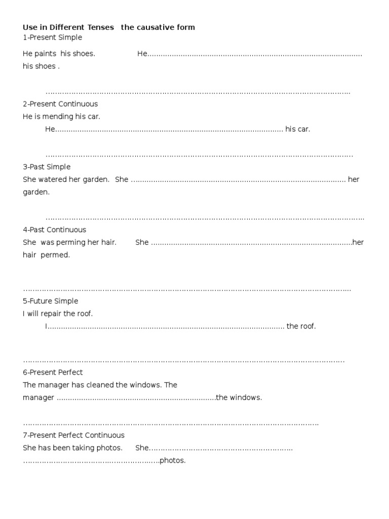 Causative Exercises | PDF | Syntax | Grammar