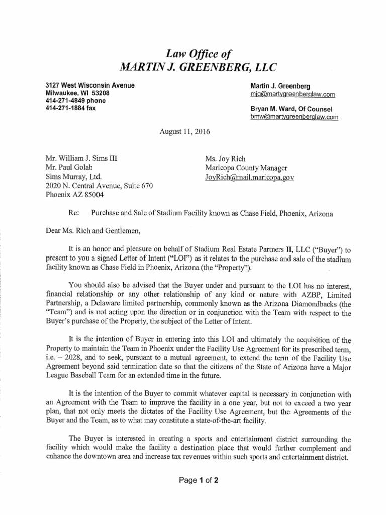 Chase Field Letter of Intent Cover Letter | PDF | Limited Liability ...