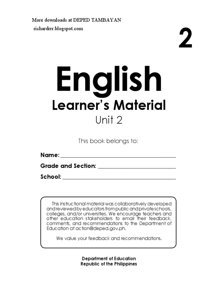 Grade 2 English LM PDF | Teachers | Learning