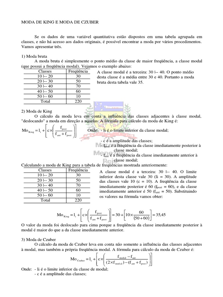 Estatística Moda | PDF | Modo (Estatística) | Ensino de Matemática