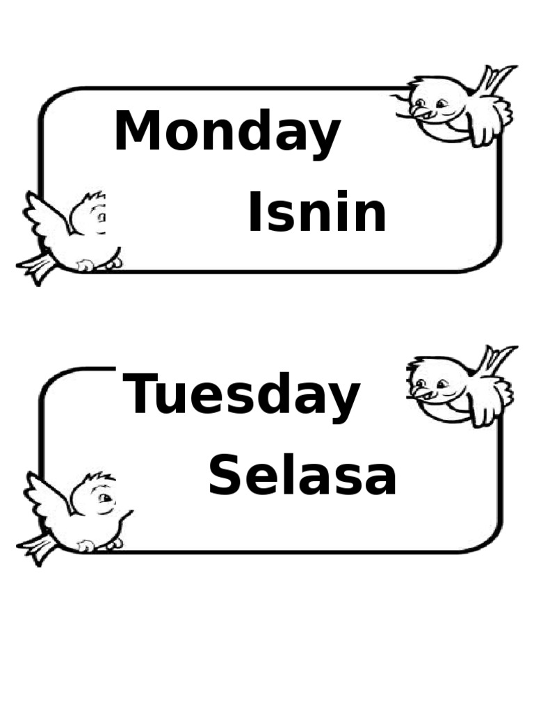Monday Isnin Tuesday Selasa | PDF
