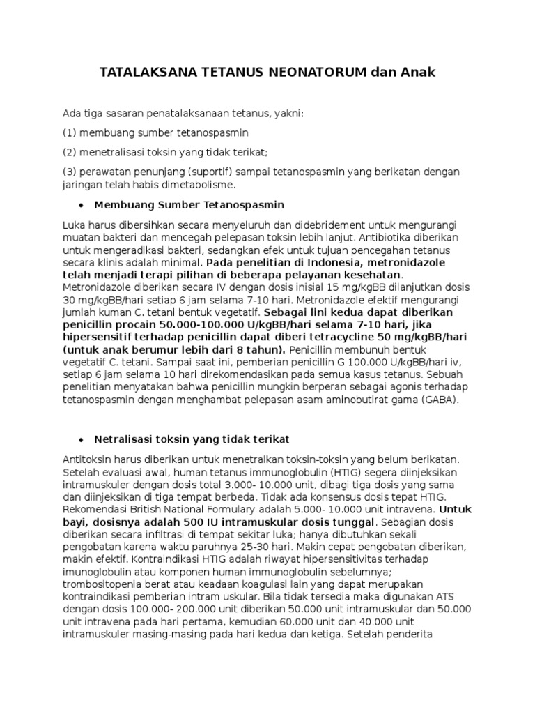 Tatalaksana Tetanus Neonatorum | PDF
