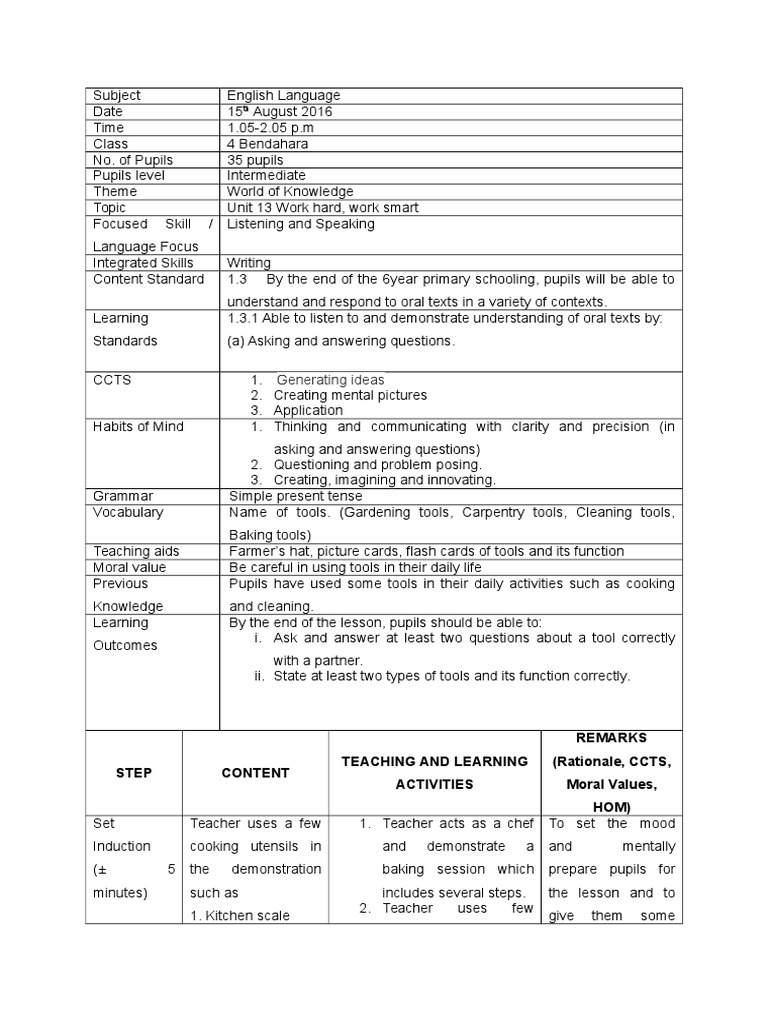 Lesson Plan TOOLS | PDF | Lesson Plan | Question