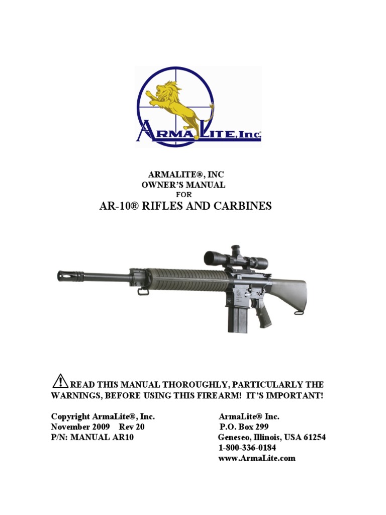 Armalite AR 10 Rifle Manual | PDF | Cartridge (Firearms) | Magazine (Firearms)