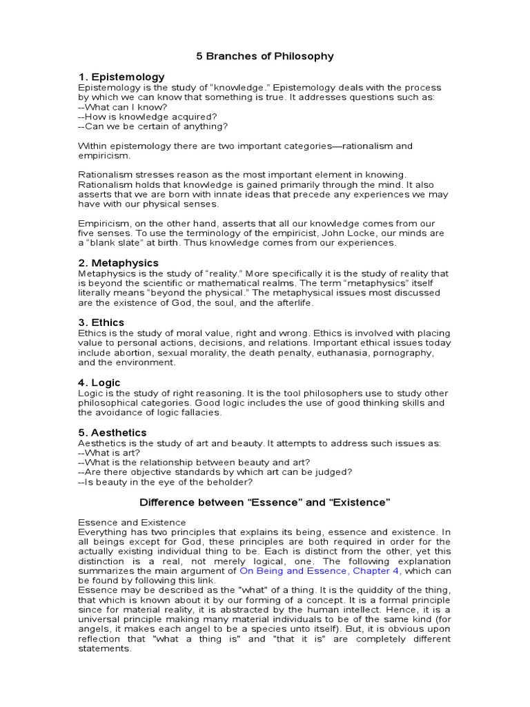5 Branches of Philosophy.doc | Free Will | Rationalism