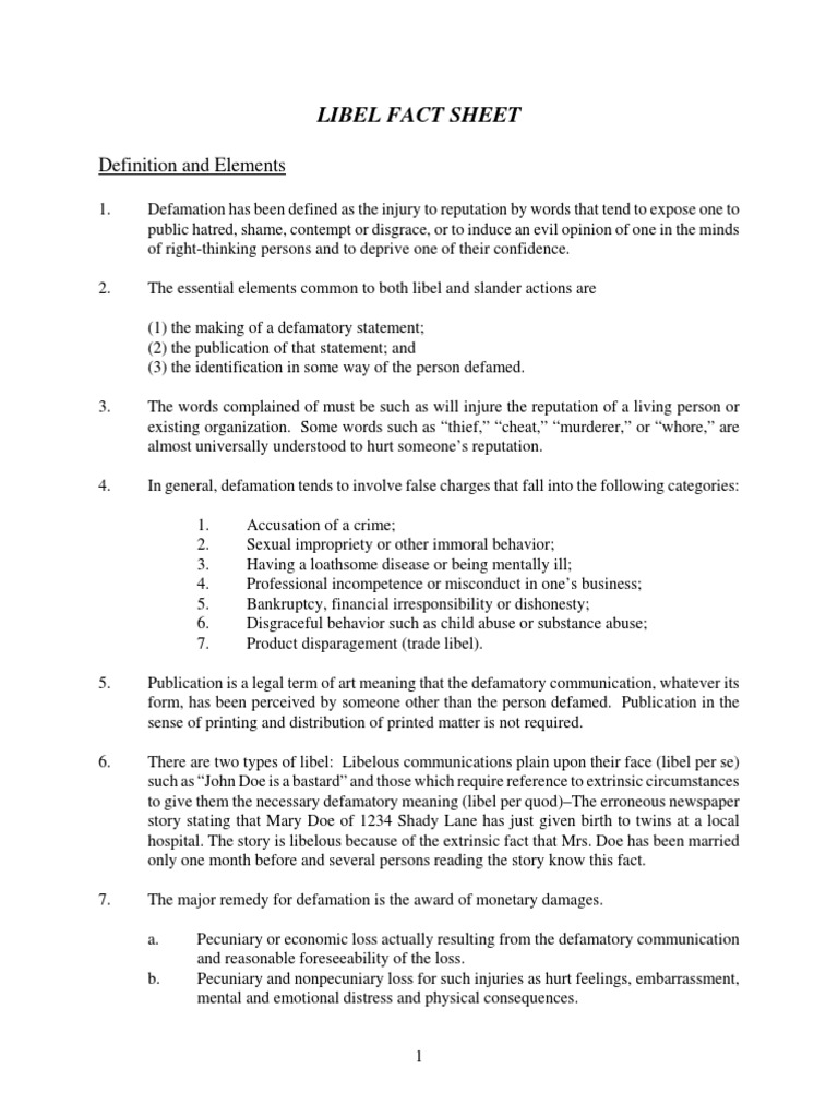 Libel Fact Sheet: Definition and Elements | PDF | Defamation | Ethical ...