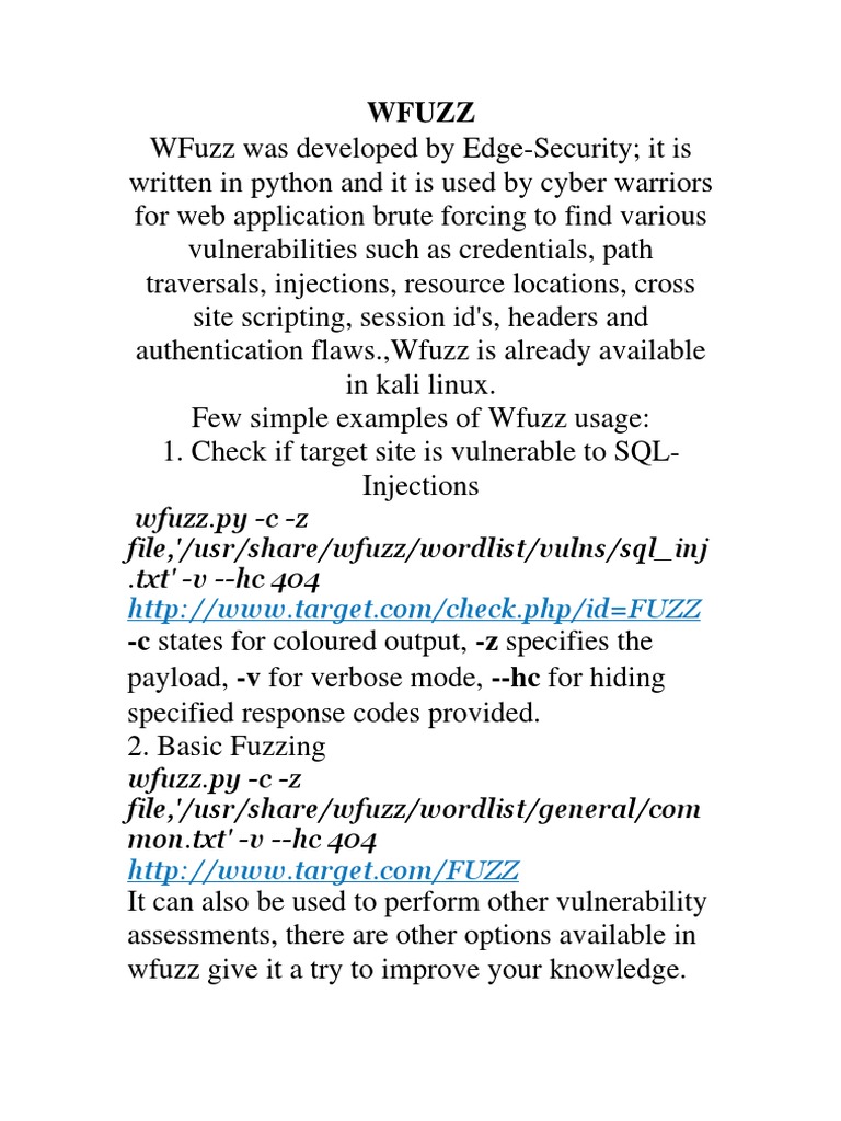 Wfuzz: Tool for Cyber Warriors | PDF | Business | Computers