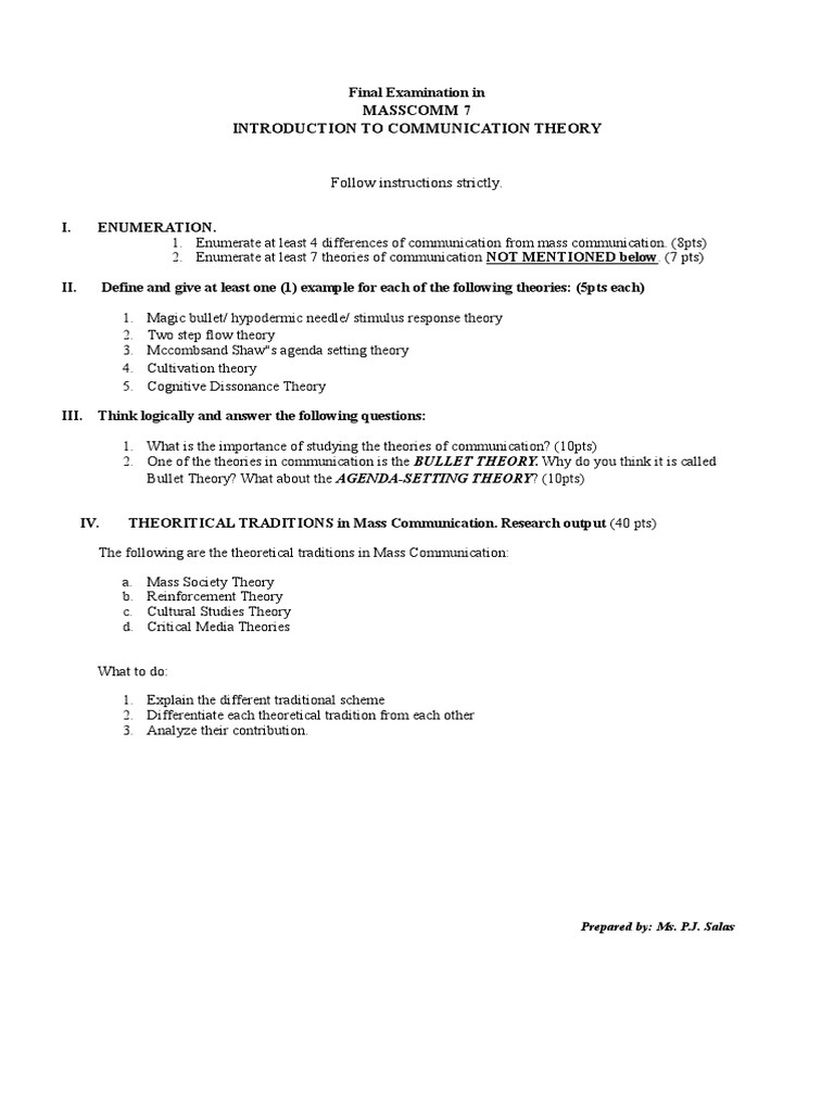 Masscomm 7 Introduction To Communication Theory: Follow Instructions Strictly | PDF