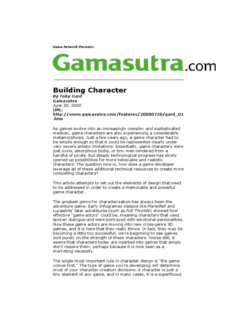 Toby Gard 2000 Building Character | PDF | Narration | Animation